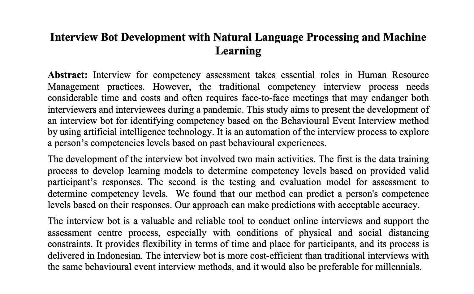 Interview Bot Development with Natural Language Processing and Machine Learning